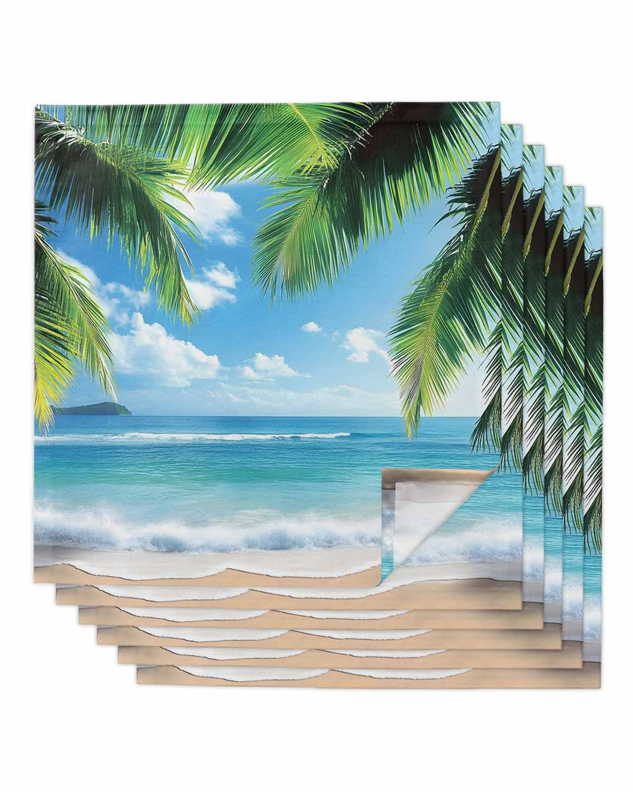 nqOlkjepod Beach Ocean Waves Cloth Napkins Set of 6 Reusable Dinner ...