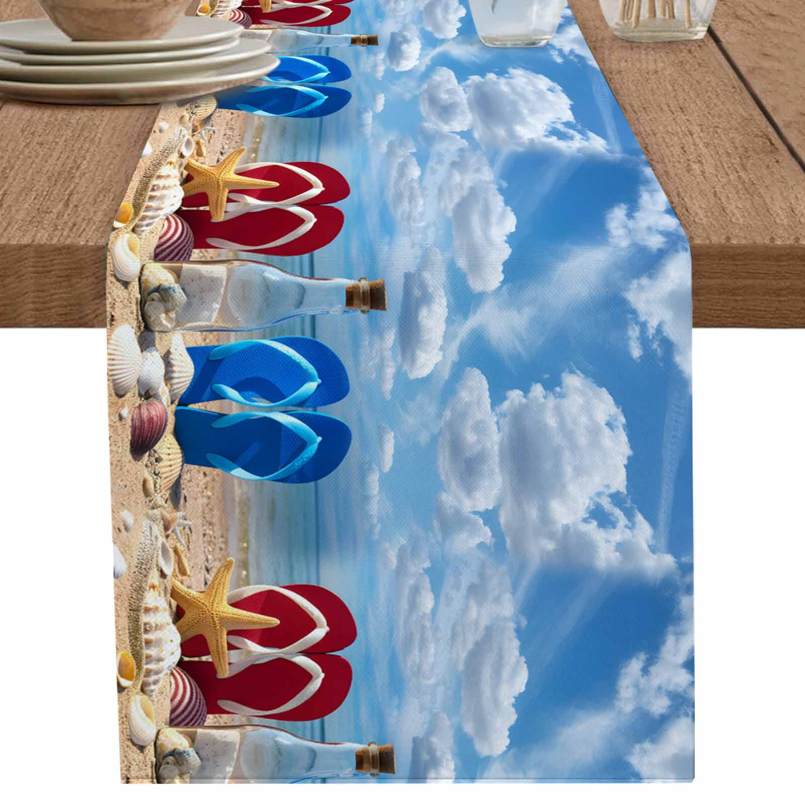 nqOlkjepod Beach Slippers Table Runner 60 Inches Long Farmhouse Dress ...