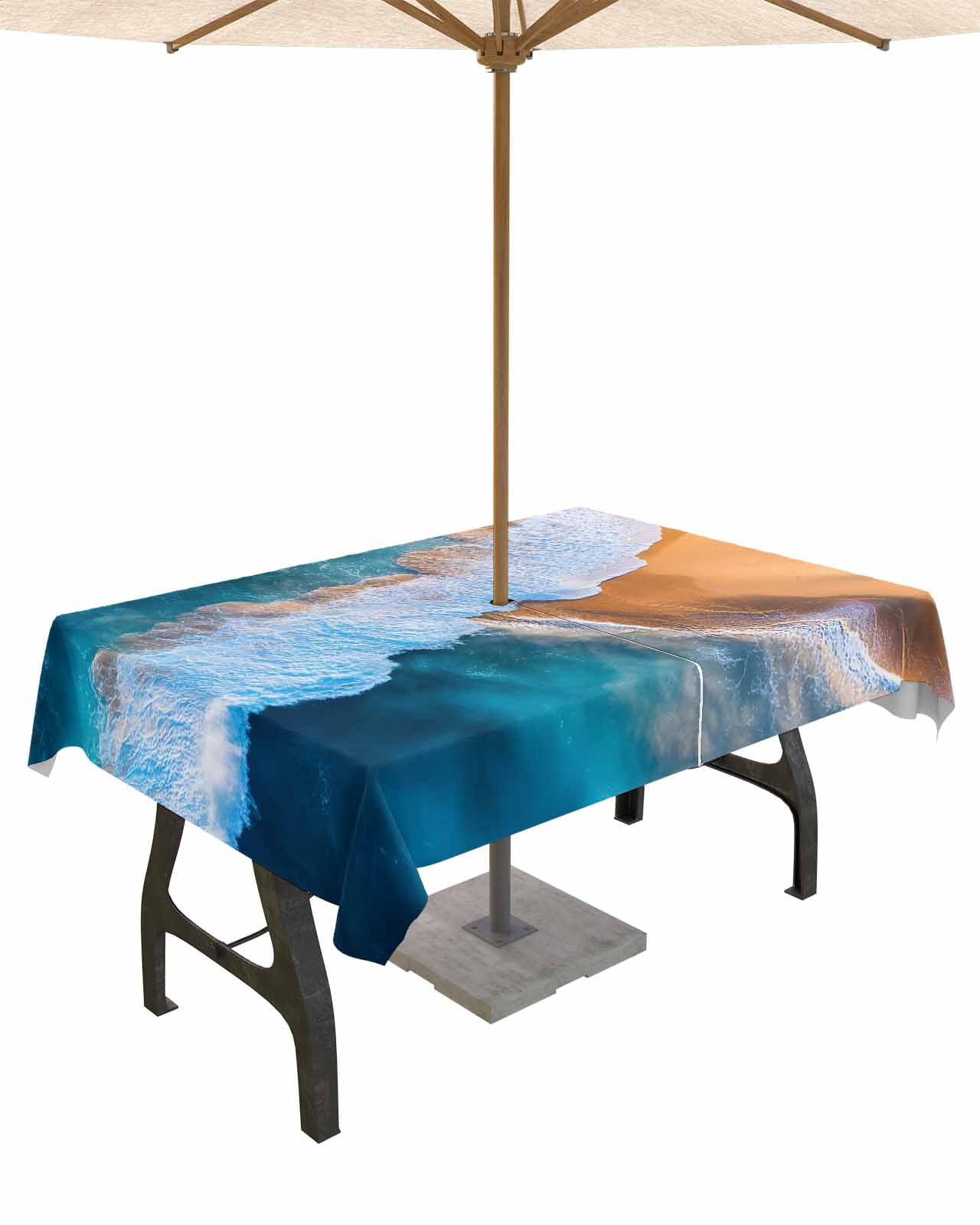 nqOlkjepod Beach Waves Outdoor Tablecloth with Umbrella Hole & Zipper ...