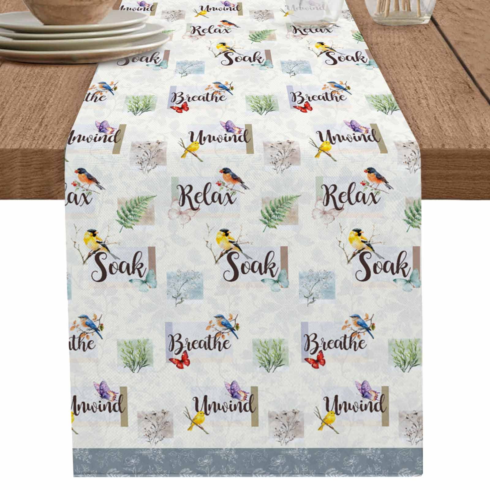 nqOlkjepod Beige Birds Table Runner 48 Inches Long Farmhouse Dress ...