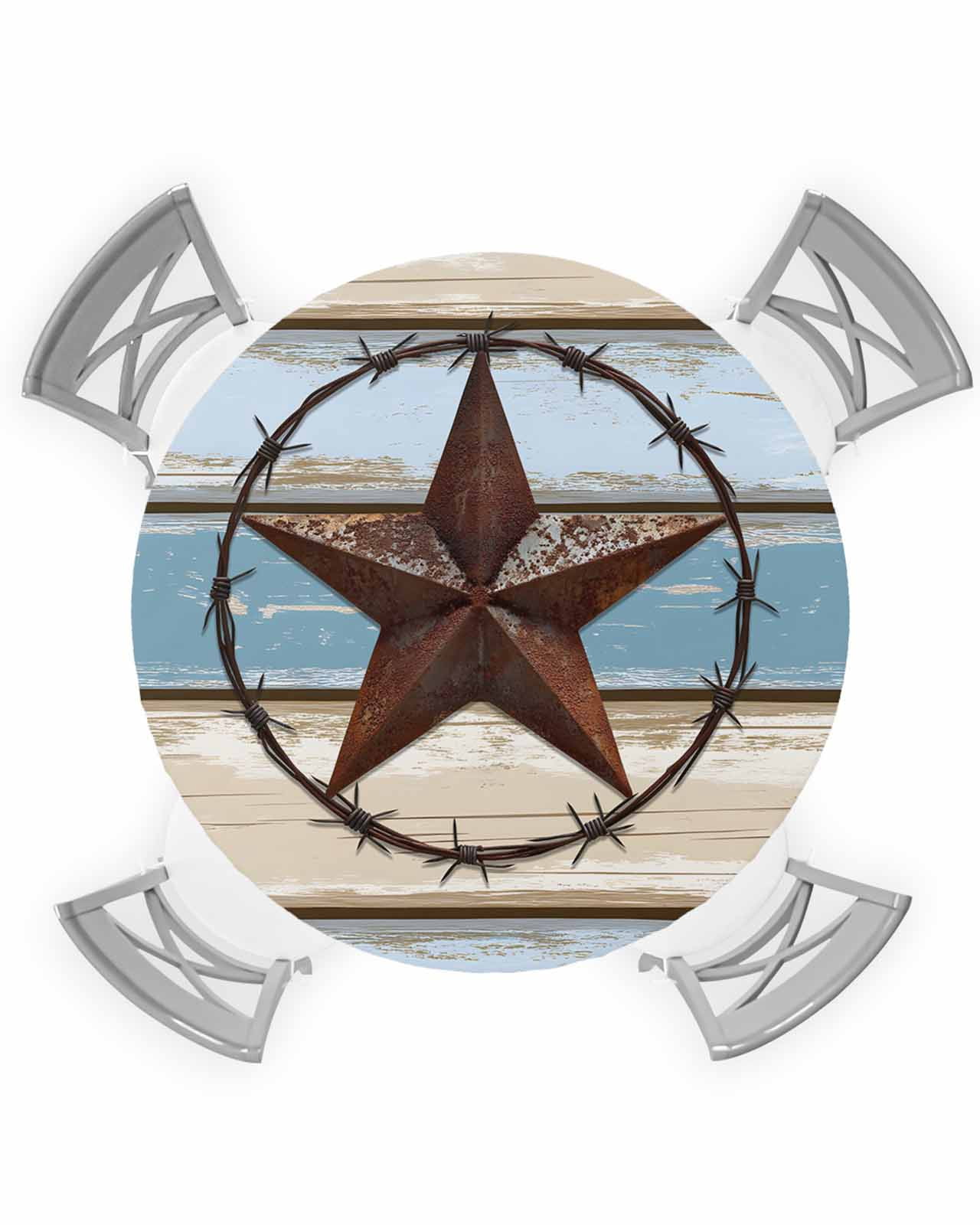 nqOlkjepod Beige Blue Star Round Tablecloth, Fitted Table Cover with ...