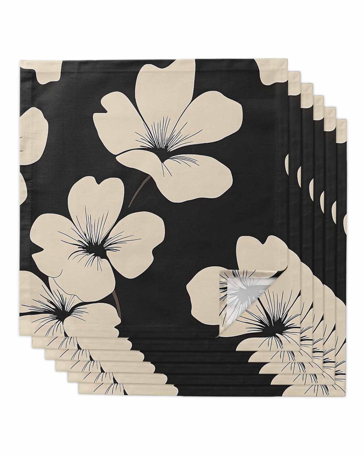 nqOlkjepod Beige Floral Silhouette Cloth Napkins Set of 6 Reusable ...
