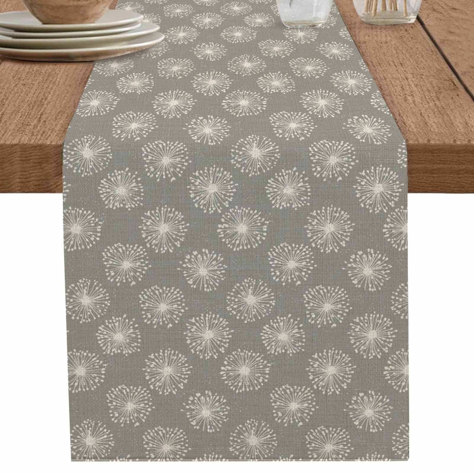 nqOlkjepod Beige Gray Dandelion Table Runner 70 Inches Long Farmhouse ...