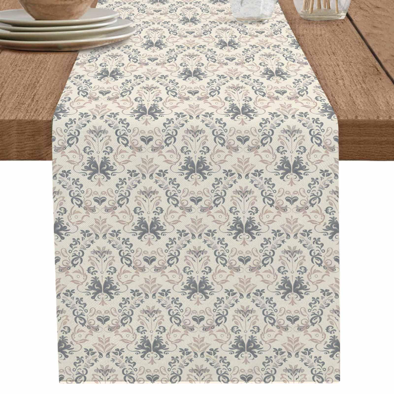 nqOlkjepod Beige Grey Baroque Table Runner 70 Inches Long Farmhouse ...