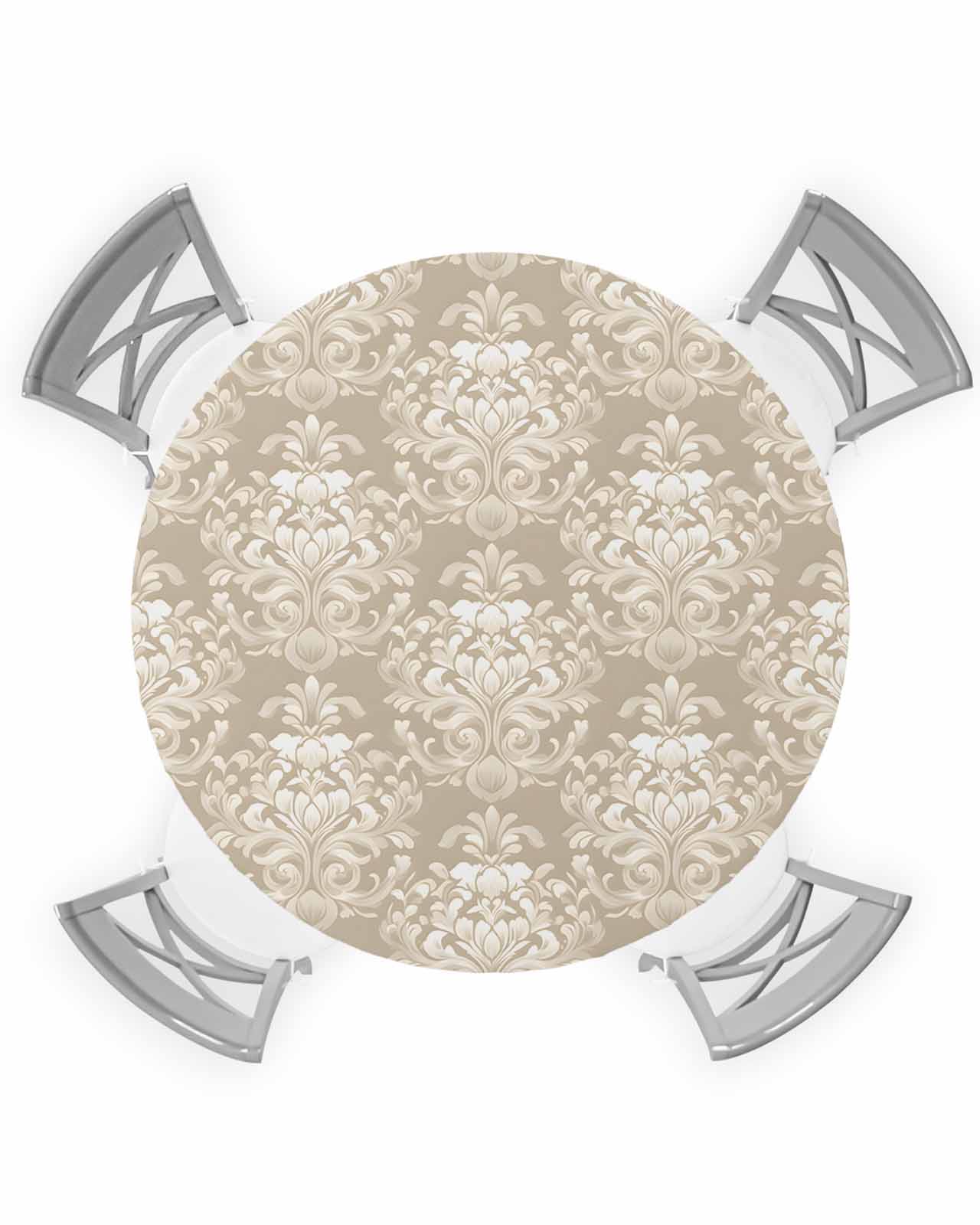 nqOlkjepod Beige Grey Boho Floral Round Tablecloth, Fitted Table Cover ...