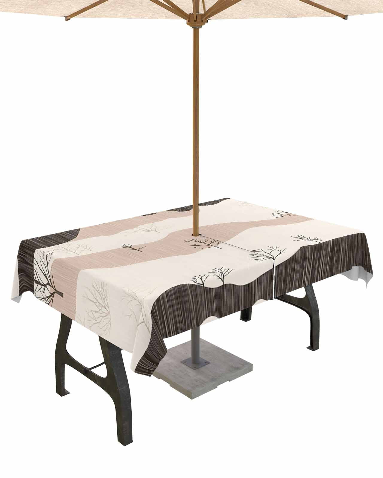 nqOlkjepod Beige Retro Landscape Outdoor Tablecloth with Umbrella Hole ...