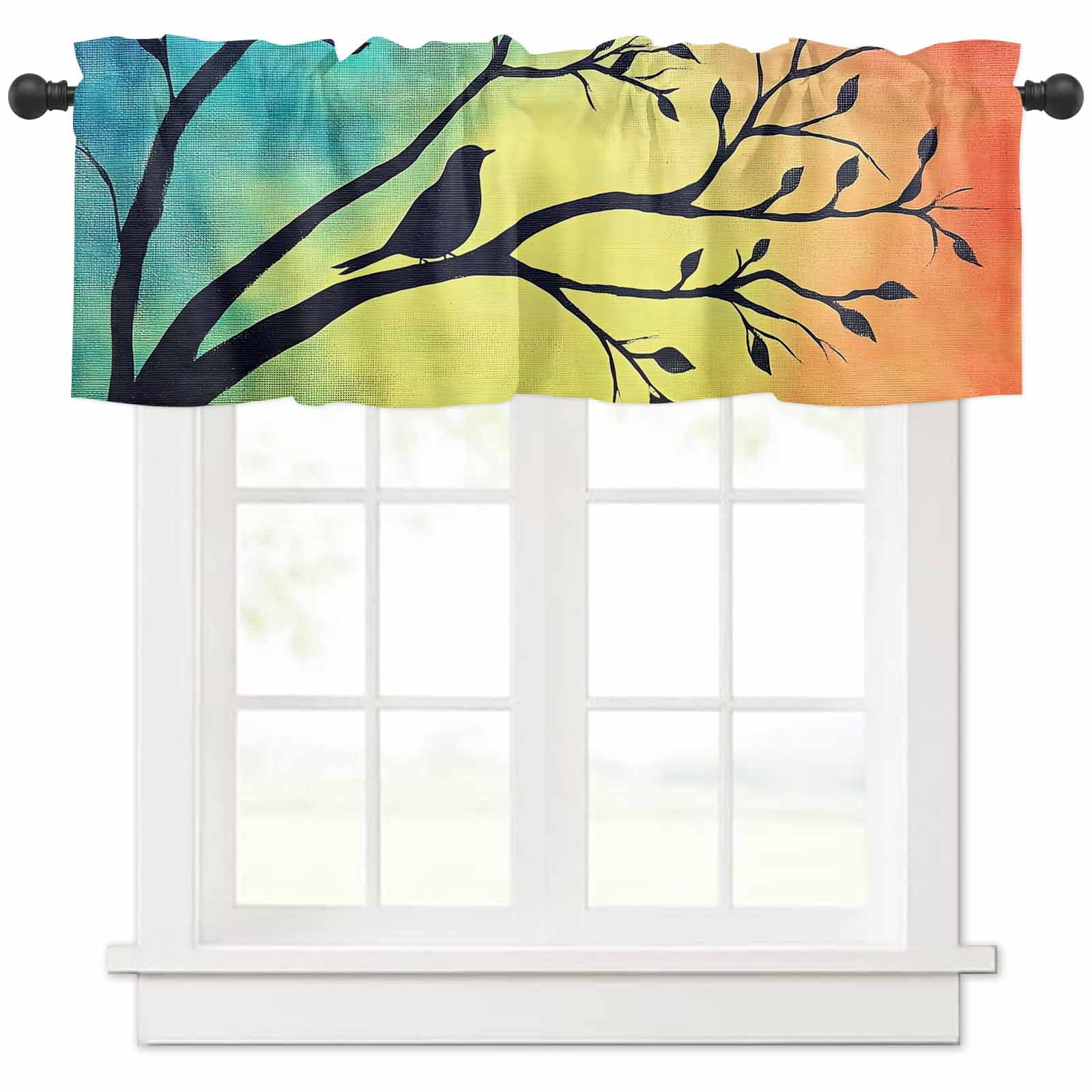 nqOlkjepod Birds Silhouette Branch Farmhouse Short Window Curtain ...