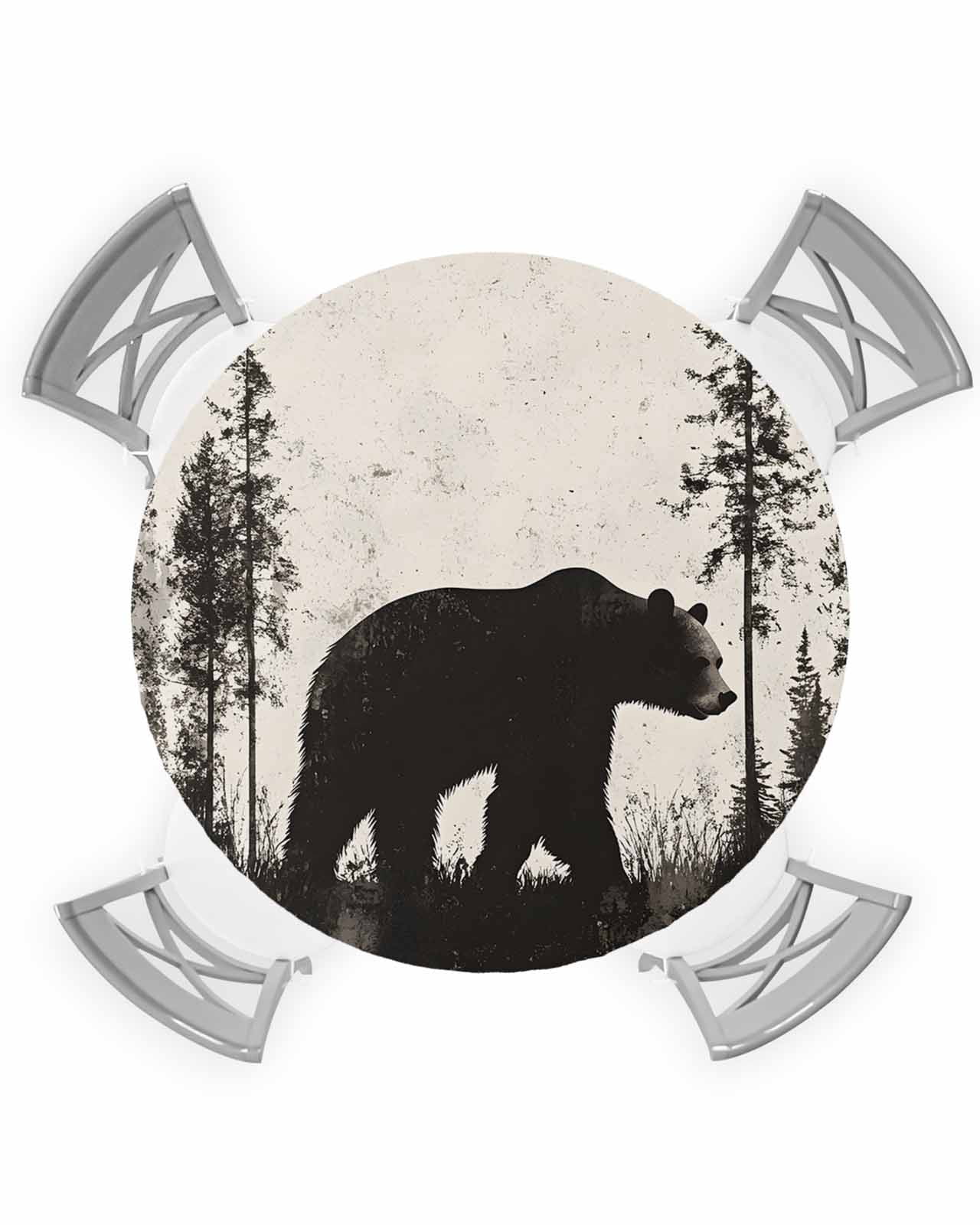 nqOlkjepod Black Bear Round Tablecloth, Fitted Table Cover with Elastic ...