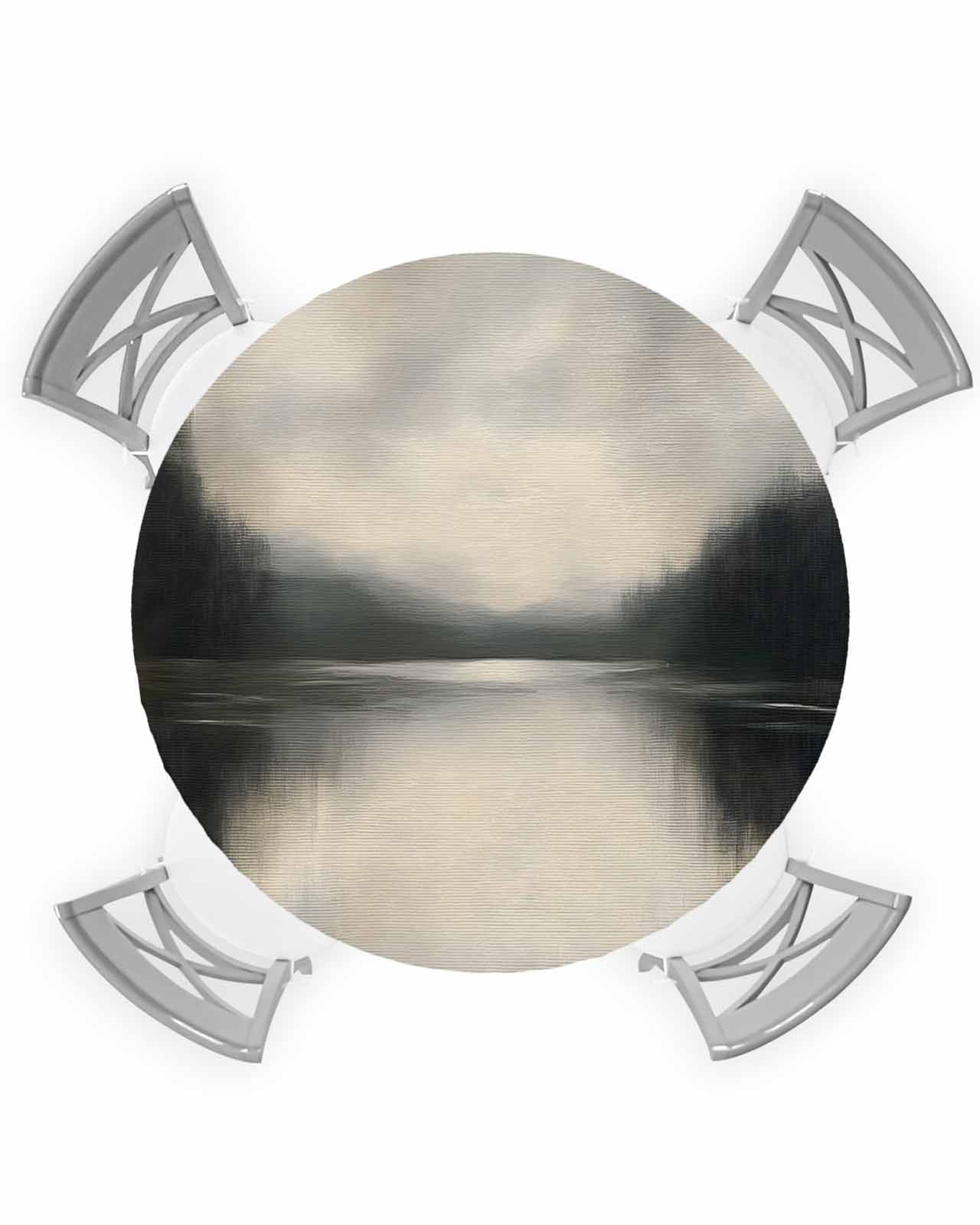 nqOlkjepod Black Beige Lake Round Tablecloth, Fitted Table Cover with ...