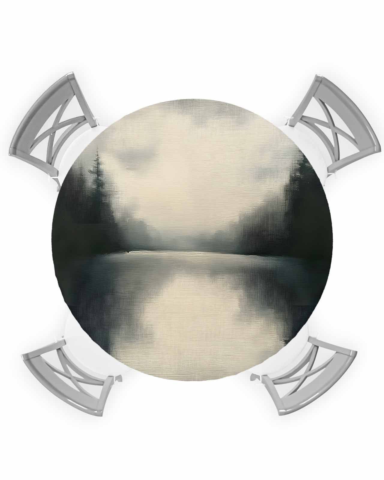 nqOlkjepod Black Beige Lake Round Tablecloth, Fitted Table Cover with ...