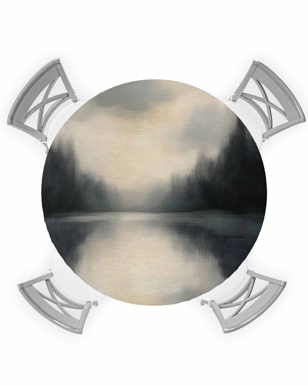 nqOlkjepod Black Beige Lake Round Tablecloth, Fitted Table Cover with ...