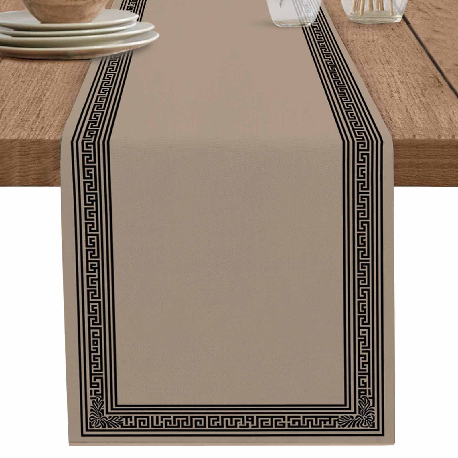 nqOlkjepod Black Brown Greek Key Table Runner 90 Inches Long Farmhouse ...