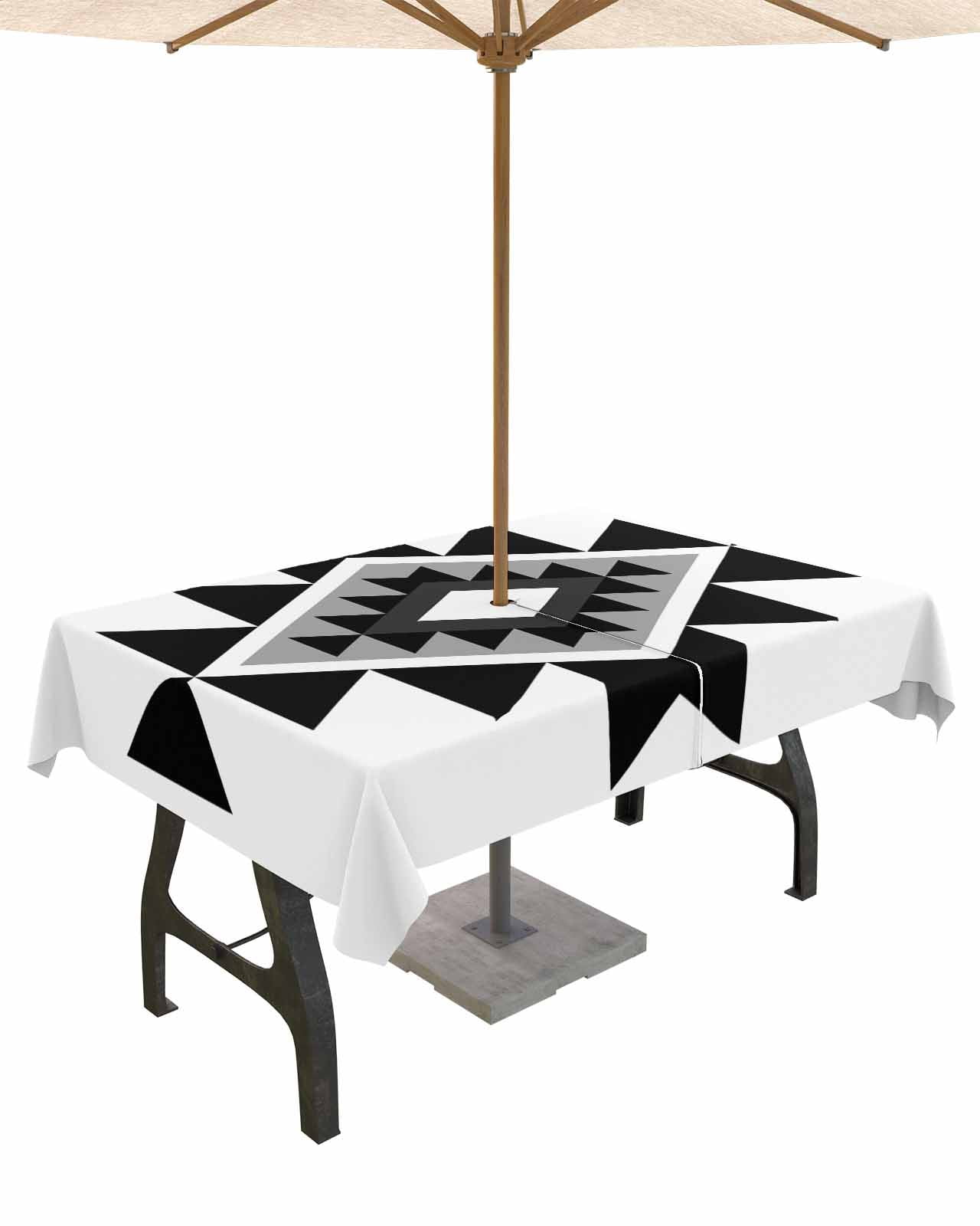 nqOlkjepod Black Gray Boho Outdoor Tablecloth with Umbrella Hole ...
