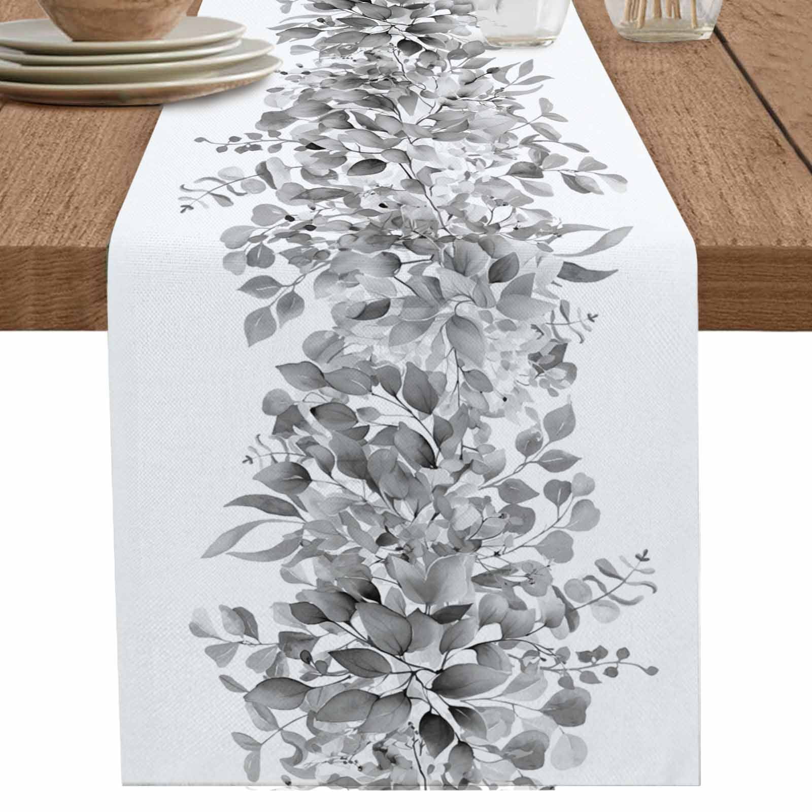 nqOlkjepod Black Grey Eucalyptus Leaves Table Runner 36 Inches Long ...