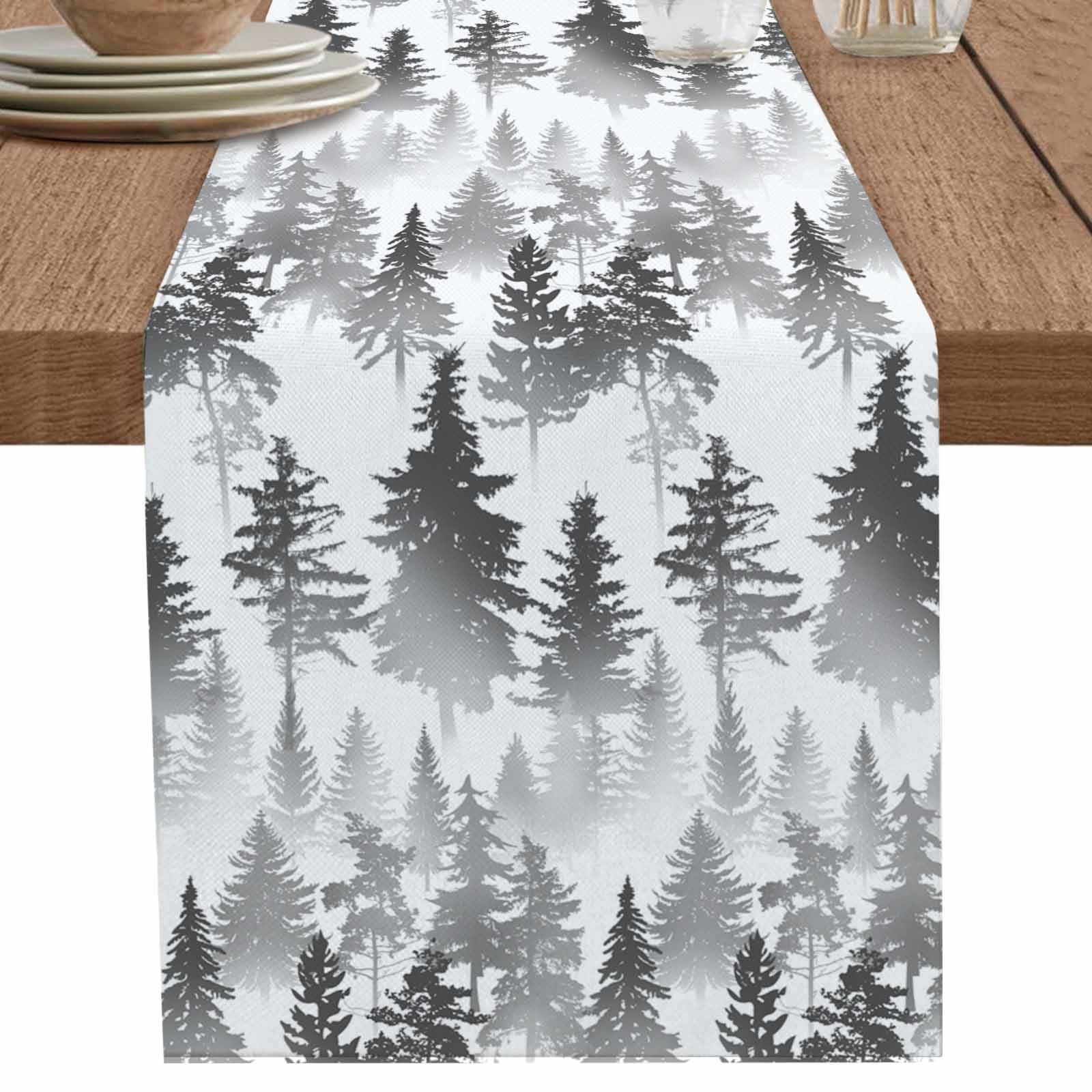 nqOlkjepod Black Grey Forest Table Runner 72 Inches Long Farmhouse ...