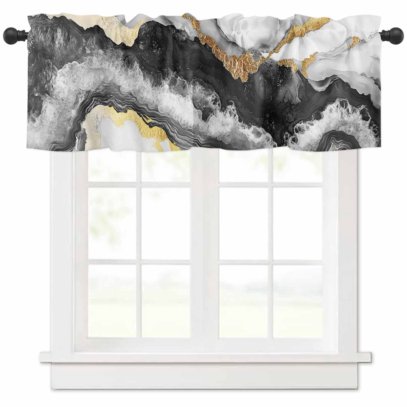 nqOlkjepod Black Marble Farmhouse Short Window Curtain Valances, Modern ...