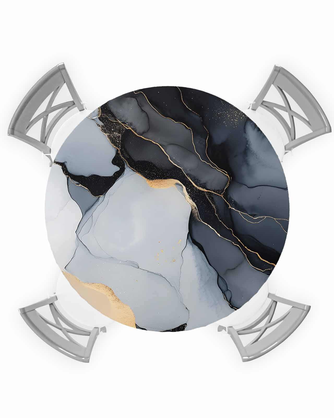 nqOlkjepod Black Marble Round Tablecloth, Fitted Table Cover with Elastic for 36"-44" Round ...