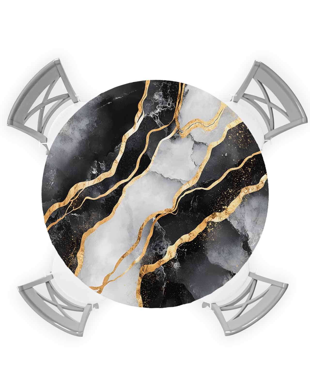 nqOlkjepod Black Marble Round Tablecloth, Fitted Table Cover with Elastic for 36"-44" Round ...