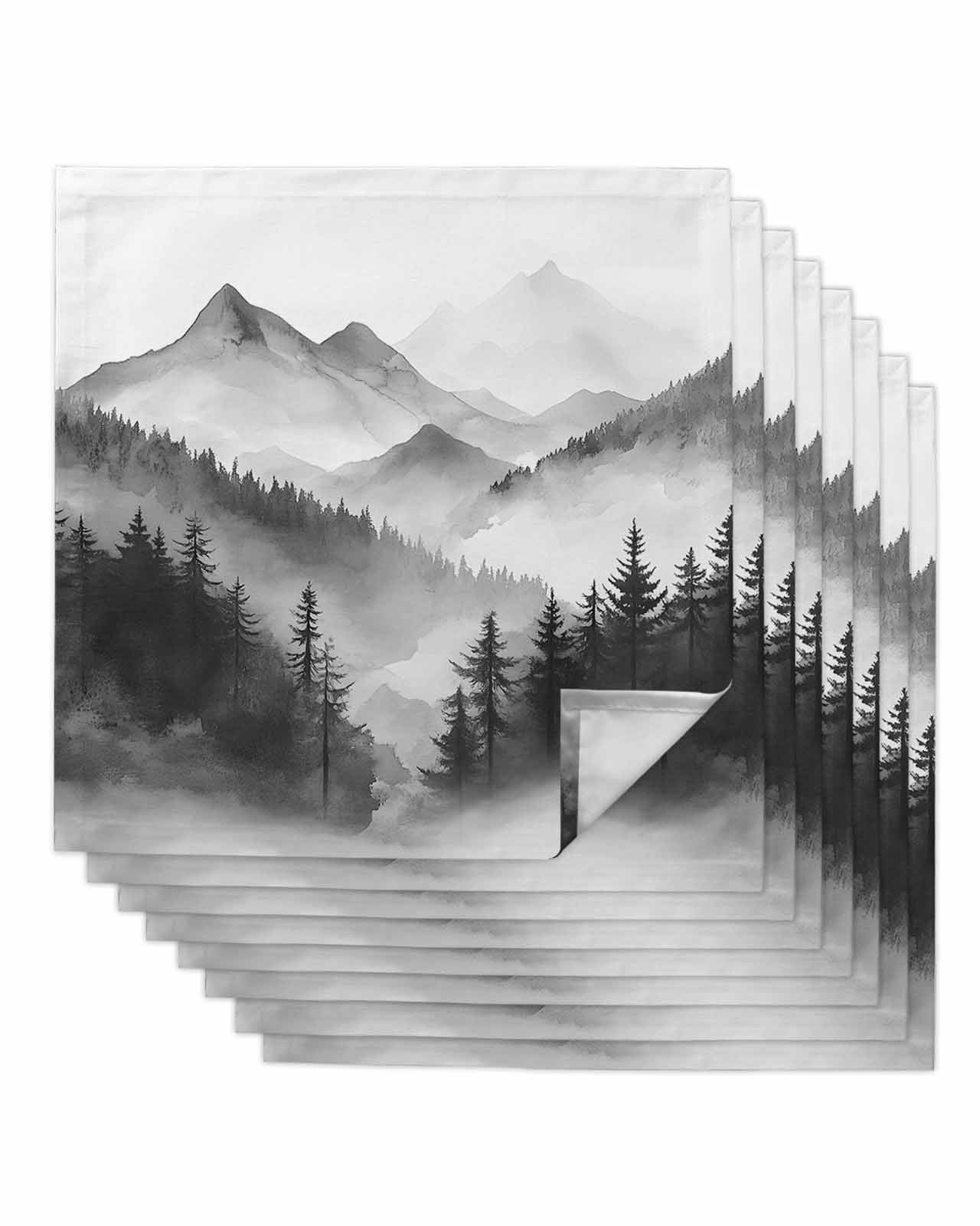 nqOlkjepod Black Mist Forest Cloth Napkins Set of 8 Reusable Dinner ...