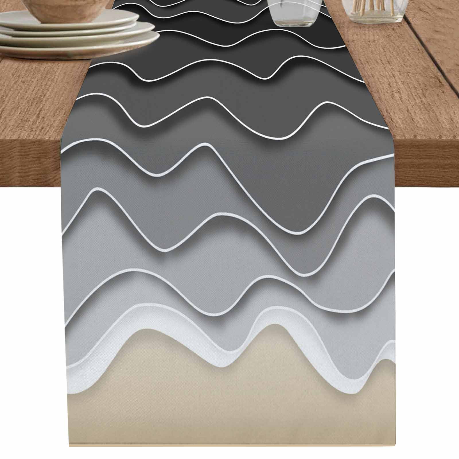 nqOlkjepod Black Ocean Waves Table Runner 90 Inches Long Farmhouse ...