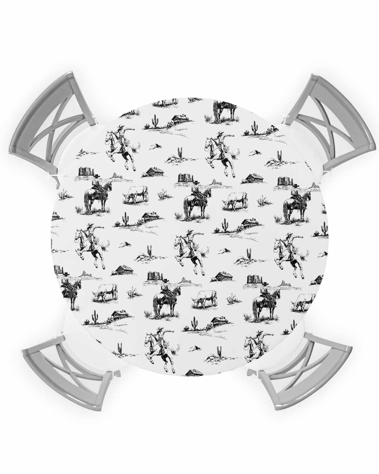 nqOlkjepod Black Western Cowboy Round Tablecloth, Fitted Table Cover ...