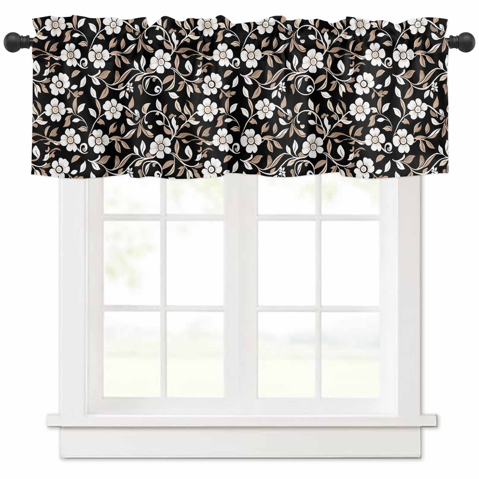 nqOlkjepod Black White Floral Farmhouse Short Window Curtain Valances ...