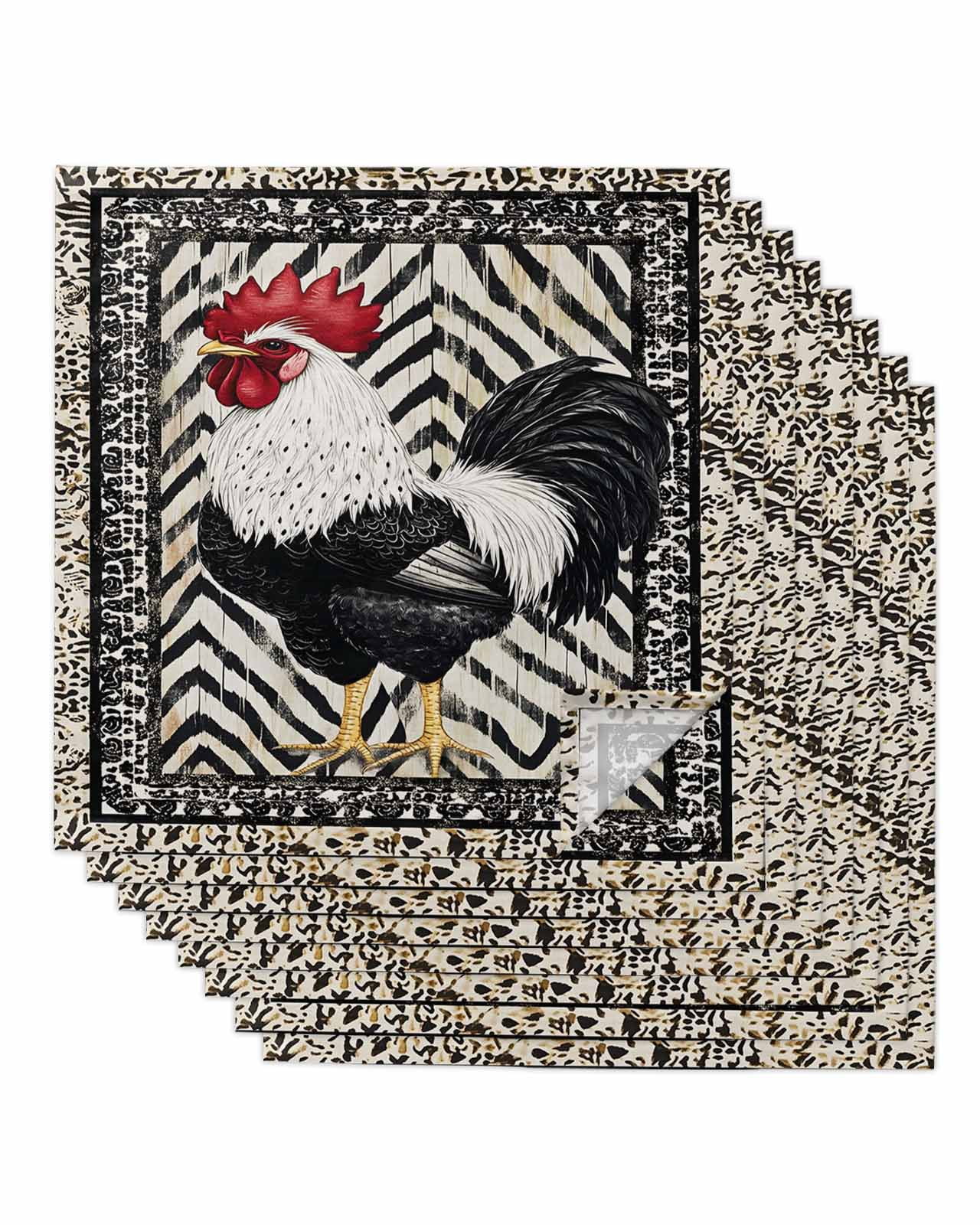 nqOlkjepod Black White Vintage Rooster Cloth Napkins Set of 8 Reusable ...