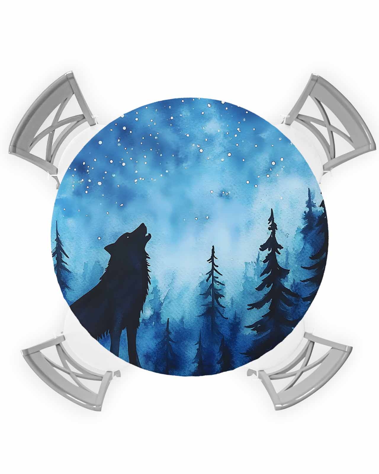 nqOlkjepod Black Wolf Night Round Tablecloth, Fitted Table Cover with ...