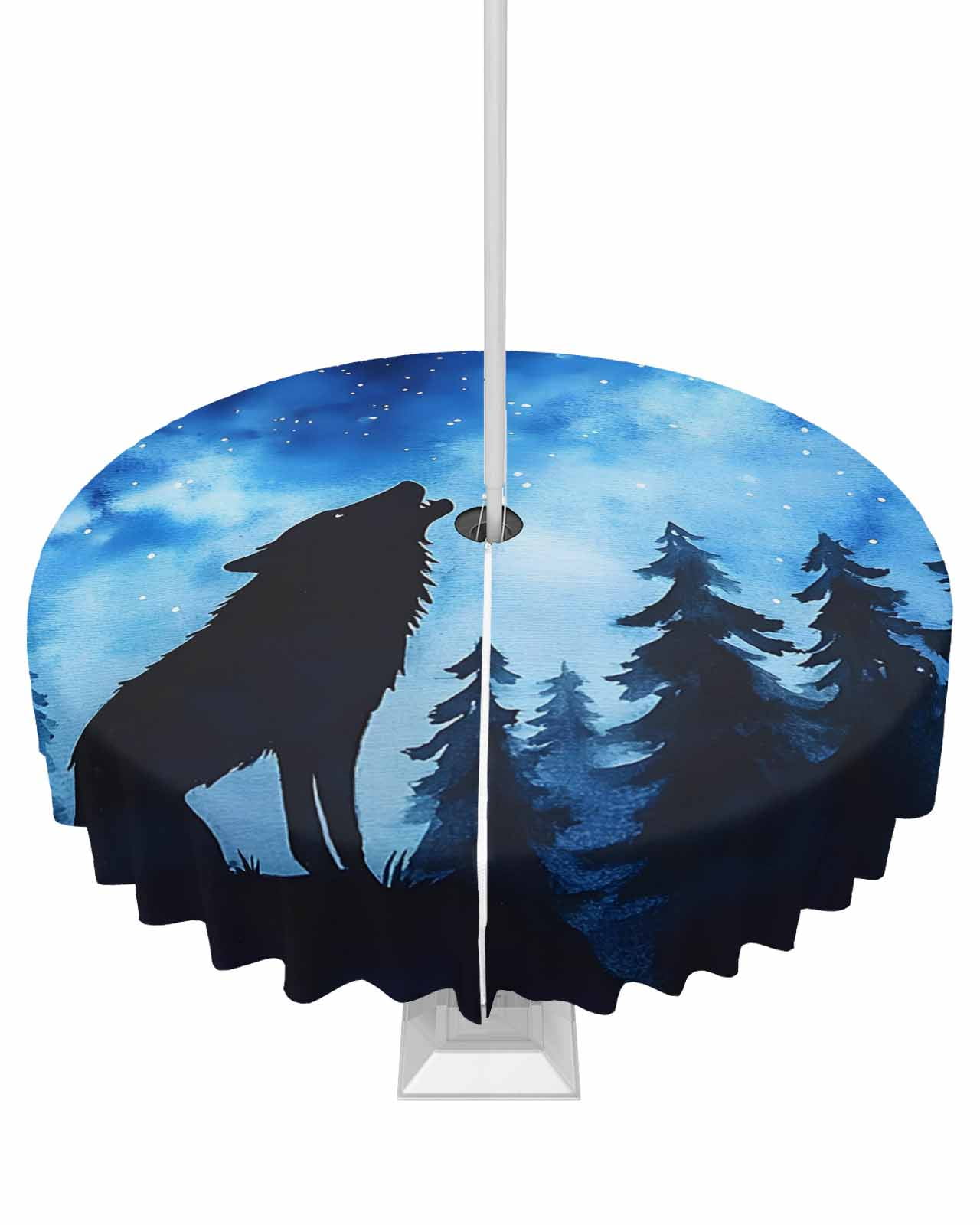 nqOlkjepod Black Wolf Silhouette Outdoor Tablecloth with Umbrella Hole & Zipper, Forest Starry ...