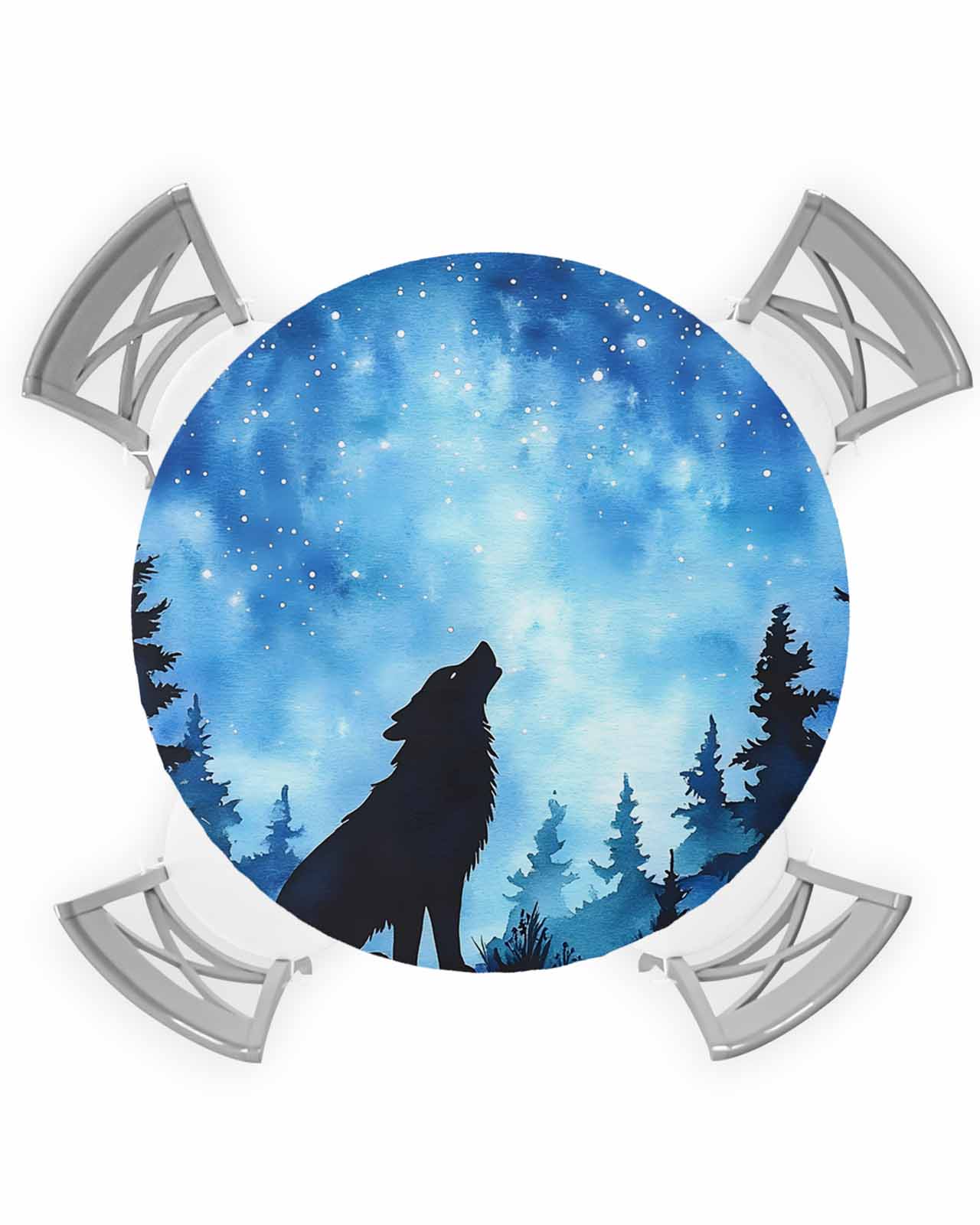 nqOlkjepod Black Wolf Silhouette Round Tablecloth, Fitted Table Cover ...