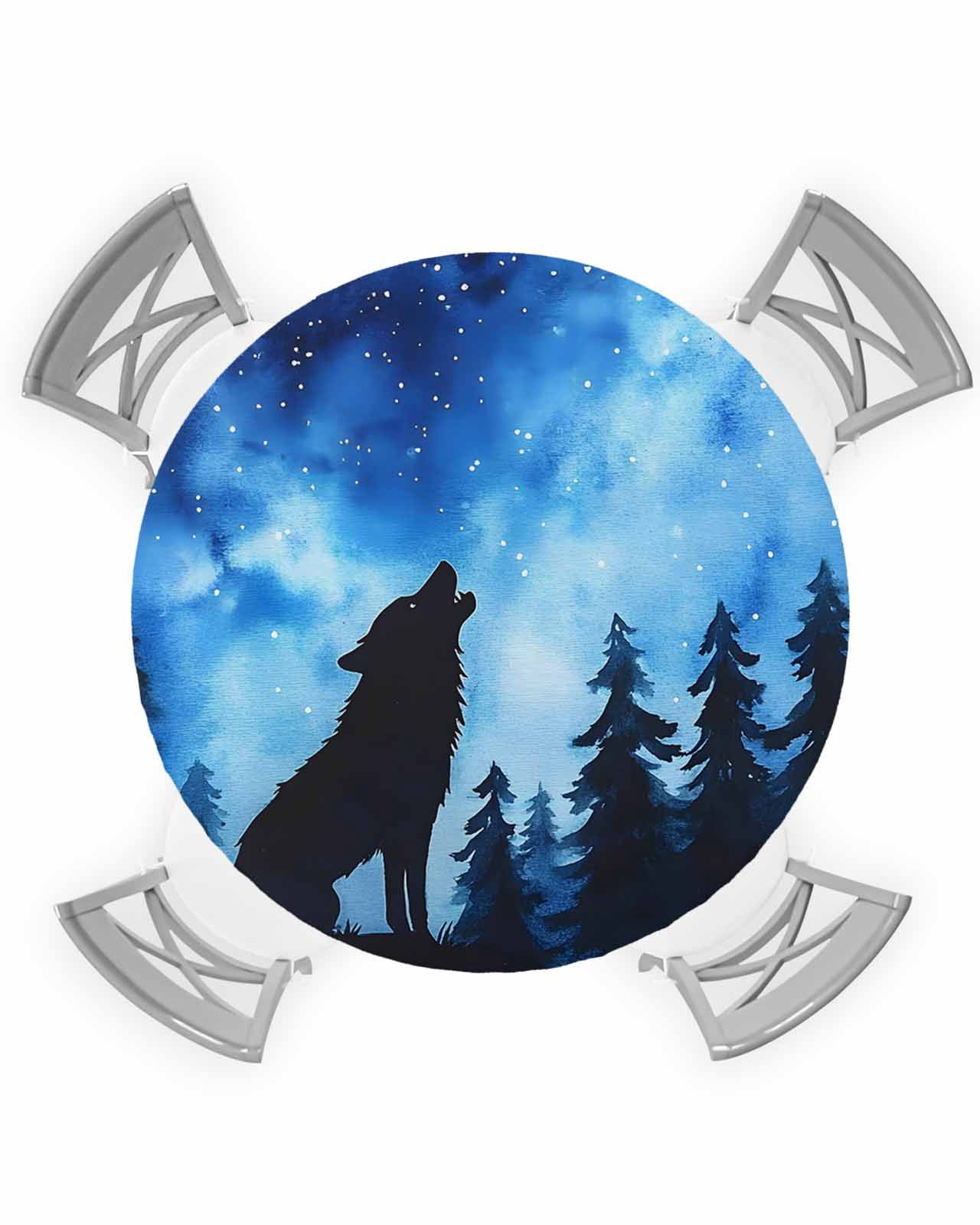 nqOlkjepod Black Wolf Silhouette Round Tablecloth, Fitted Table Cover ...