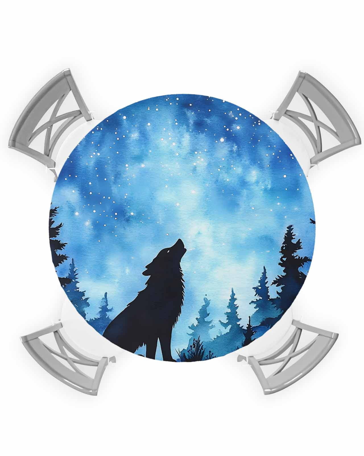 nqOlkjepod Black Wolf Silhouette Round Tablecloth, Fitted Table Cover ...