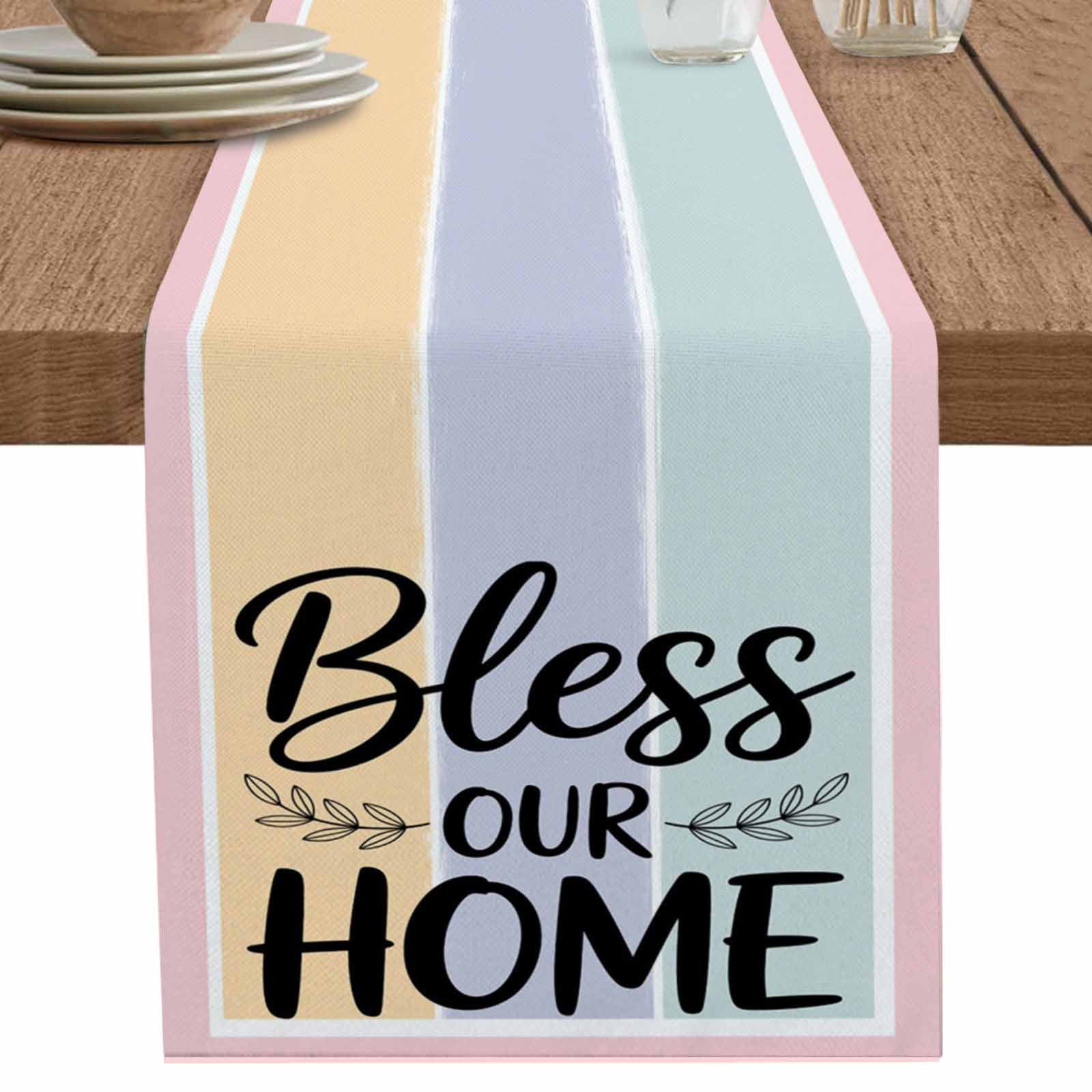nqOlkjepod Bless Our Home Table Runner 60 Inches Long Farmhouse Dress ...