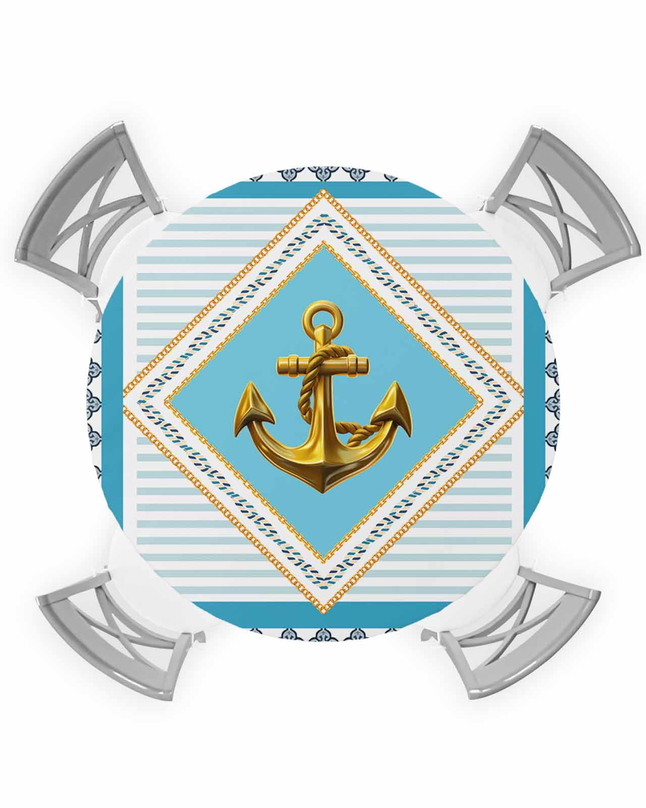 nqOlkjepod Blue Anchor Nautical Round Tablecloth, Fitted Table Cover ...