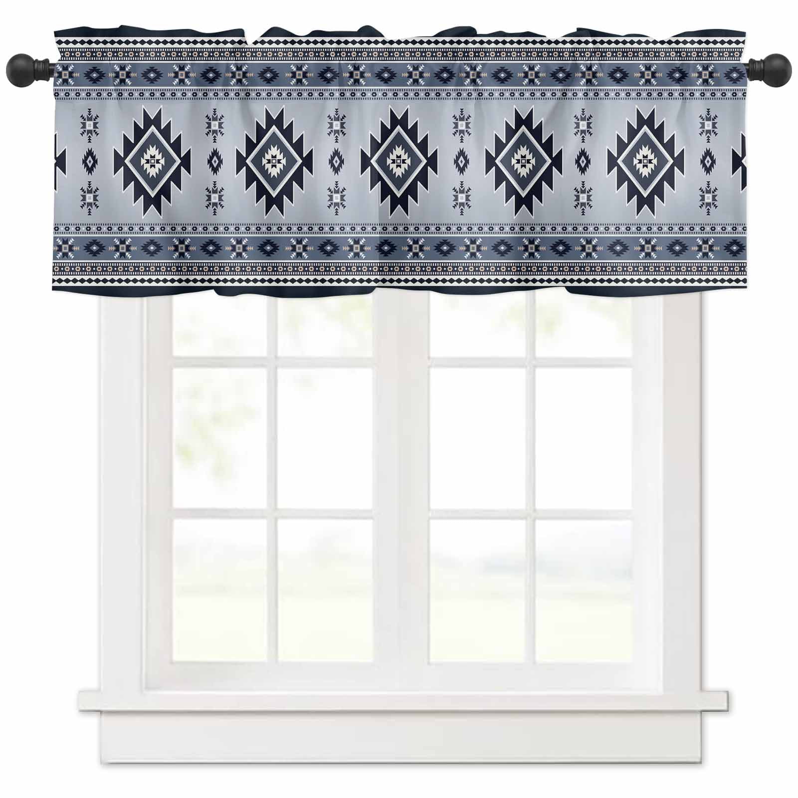 nqOlkjepod Blue Aztec Farmhouse Short Window Curtain Valances, Boho ...