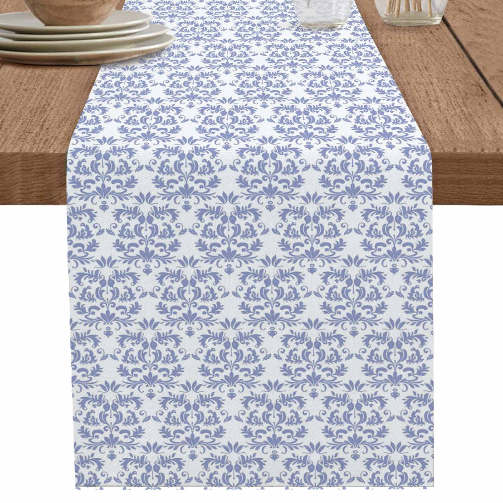 nqOlkjepod Blue Baroque Table Runner 60 Inches Long Farmhouse Dress ...
