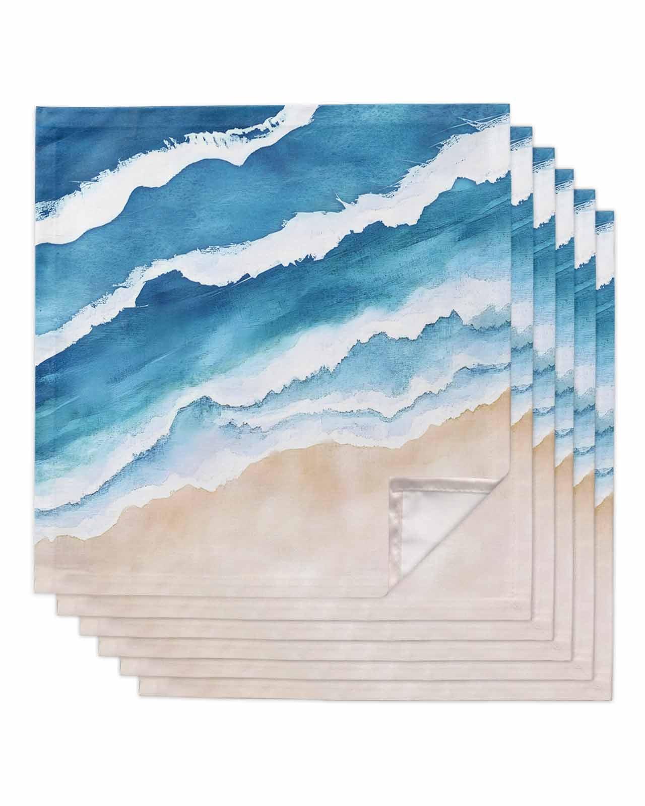 nqOlkjepod Blue Beach Coastal Cloth Napkins Set of 6 Reusable Dinner ...