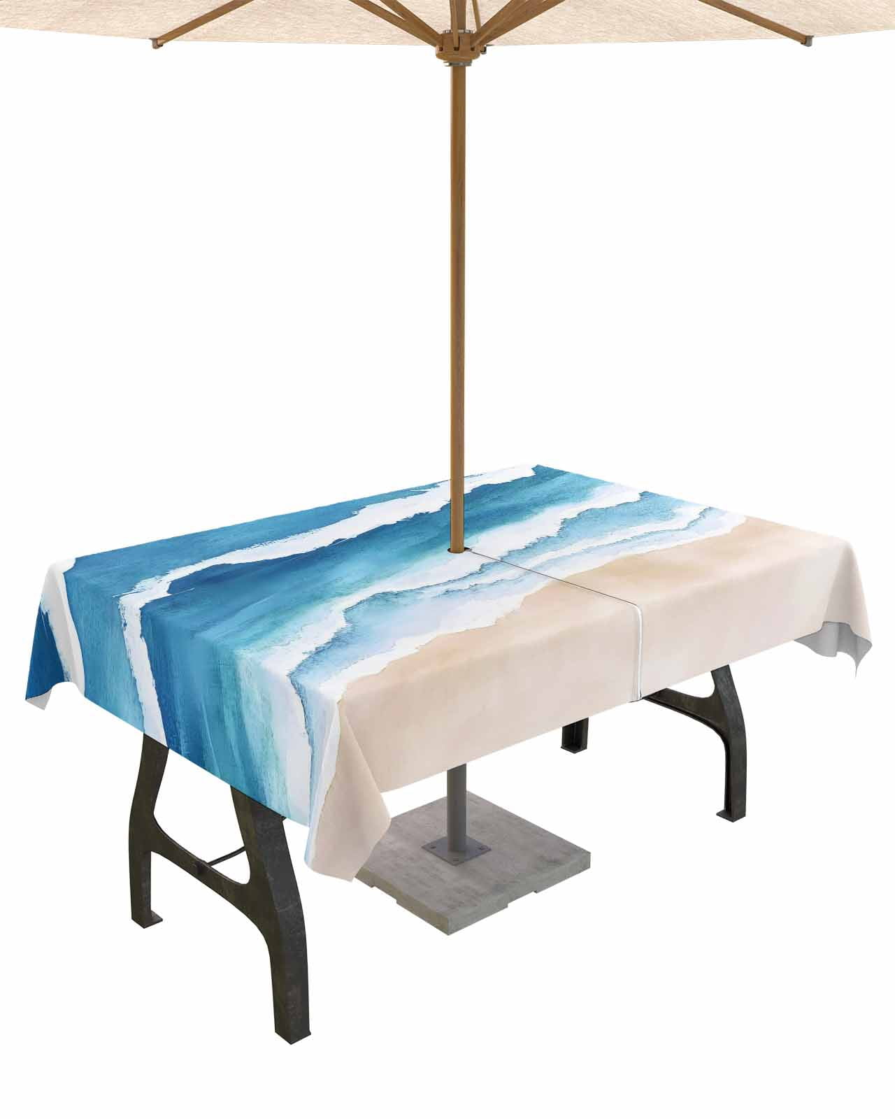 nqOlkjepod Blue Beach Coastal Outdoor Tablecloth with Umbrella Hole ...