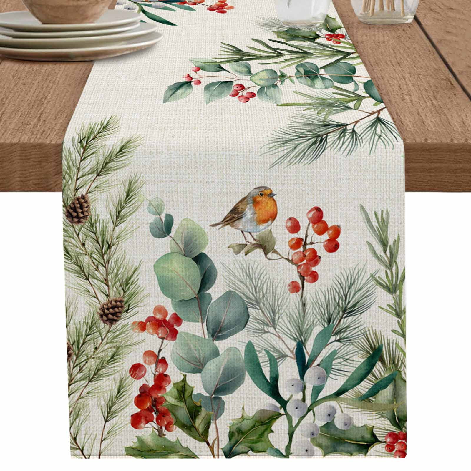 nqOlkjepod Blue Beige Christmas Table Runner 36 Inches Long Farmhouse ...