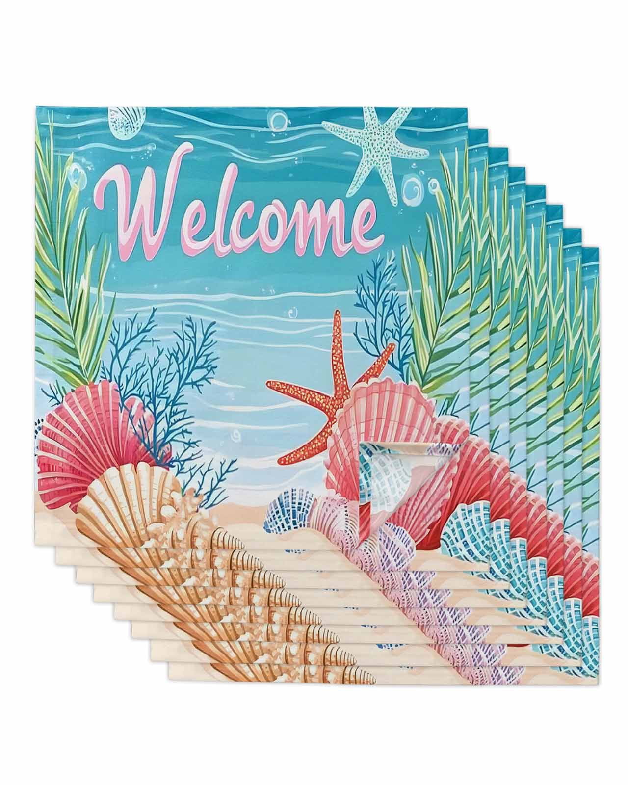 nqOlkjepod Blue Beige Coastal Beach Cloth Napkins Set of 8 Reusable ...