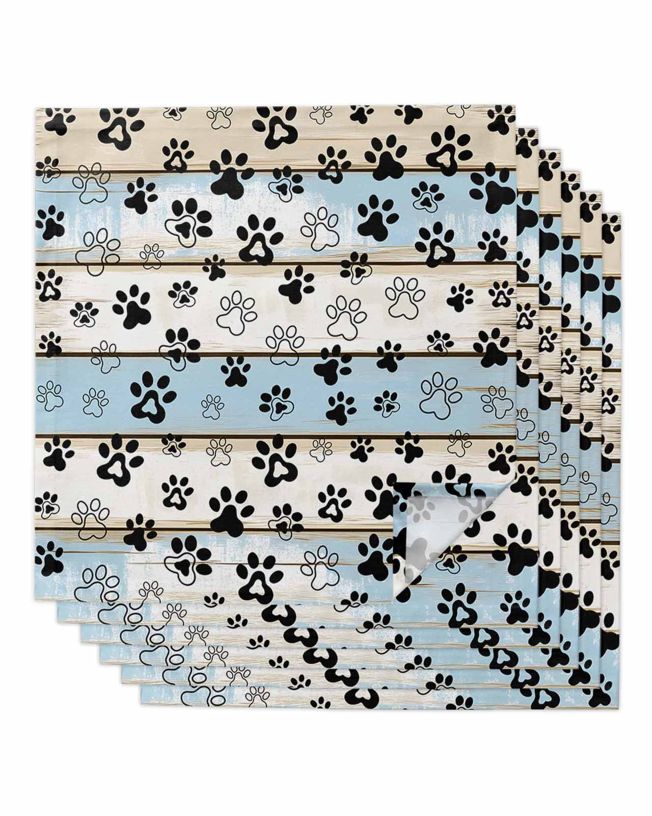 nqOlkjepod Blue Beige Paw Print Cloth Napkins Set of 6 Reusable Dinner ...