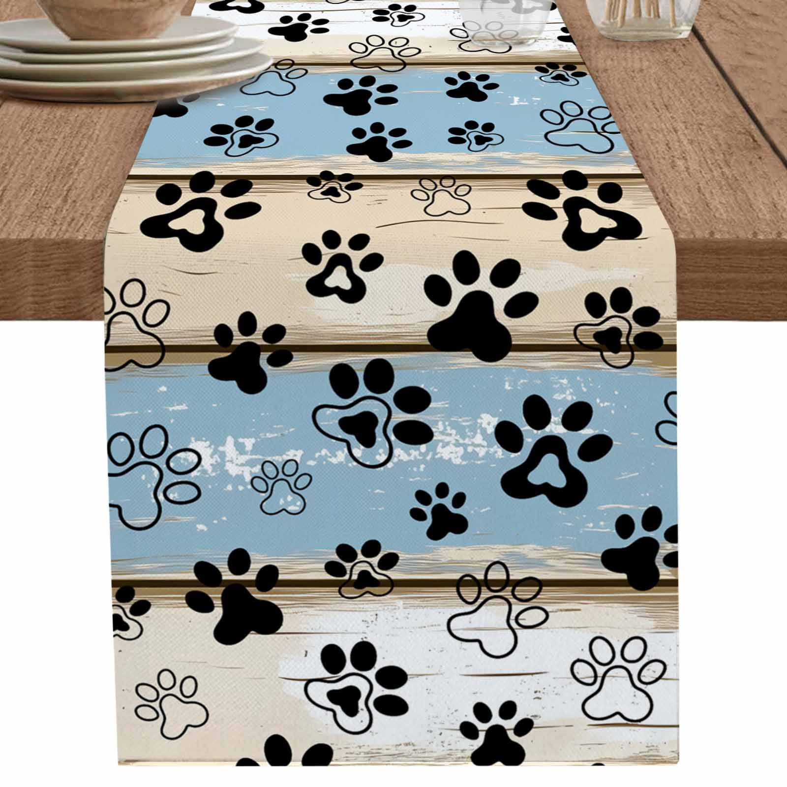 nqOlkjepod Blue Beige Paw Print Table Runner 72 Inches Long Farmhouse ...