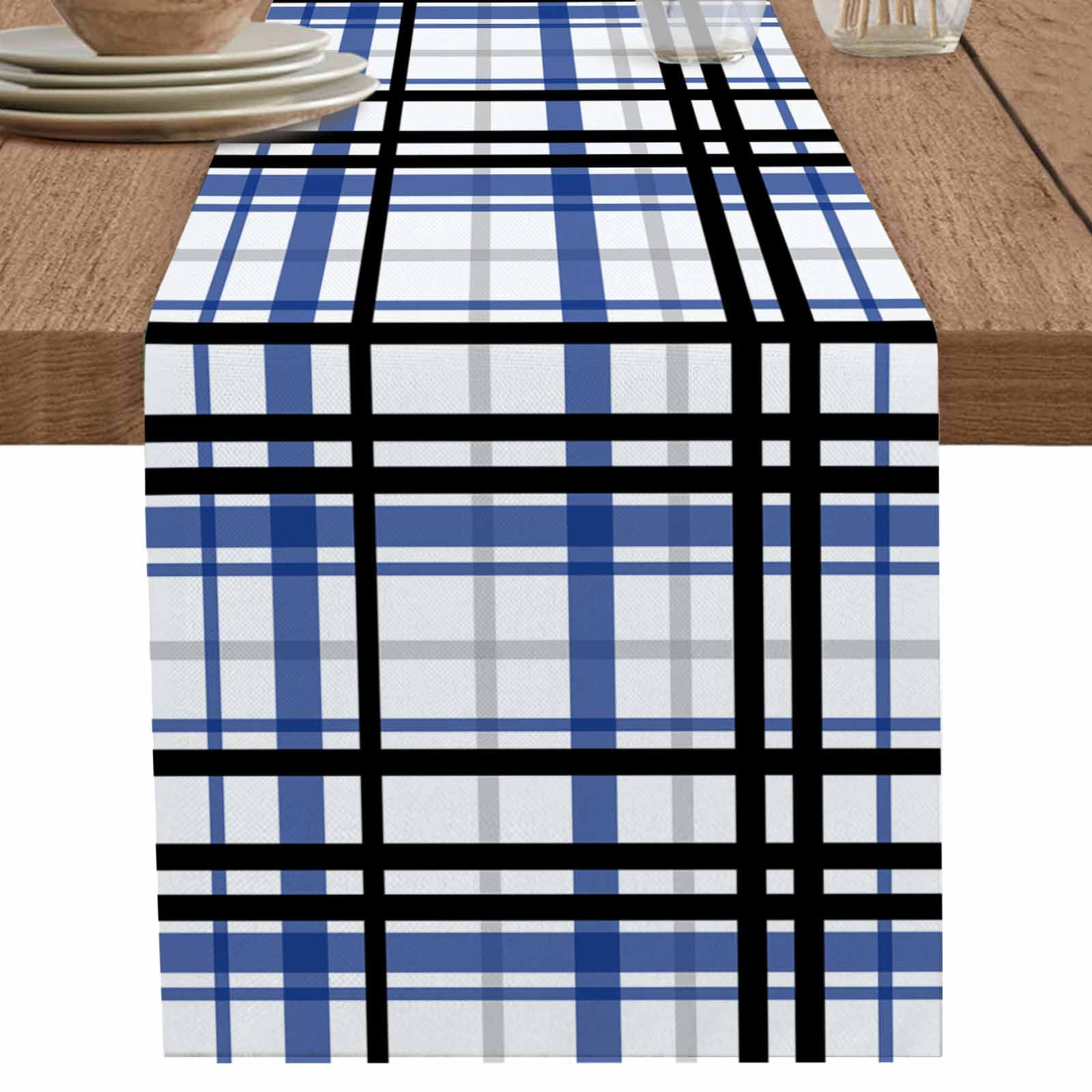 nqOlkjepod Blue Black Plaid Table Runner 72 Inches Long Farmhouse Dress ...