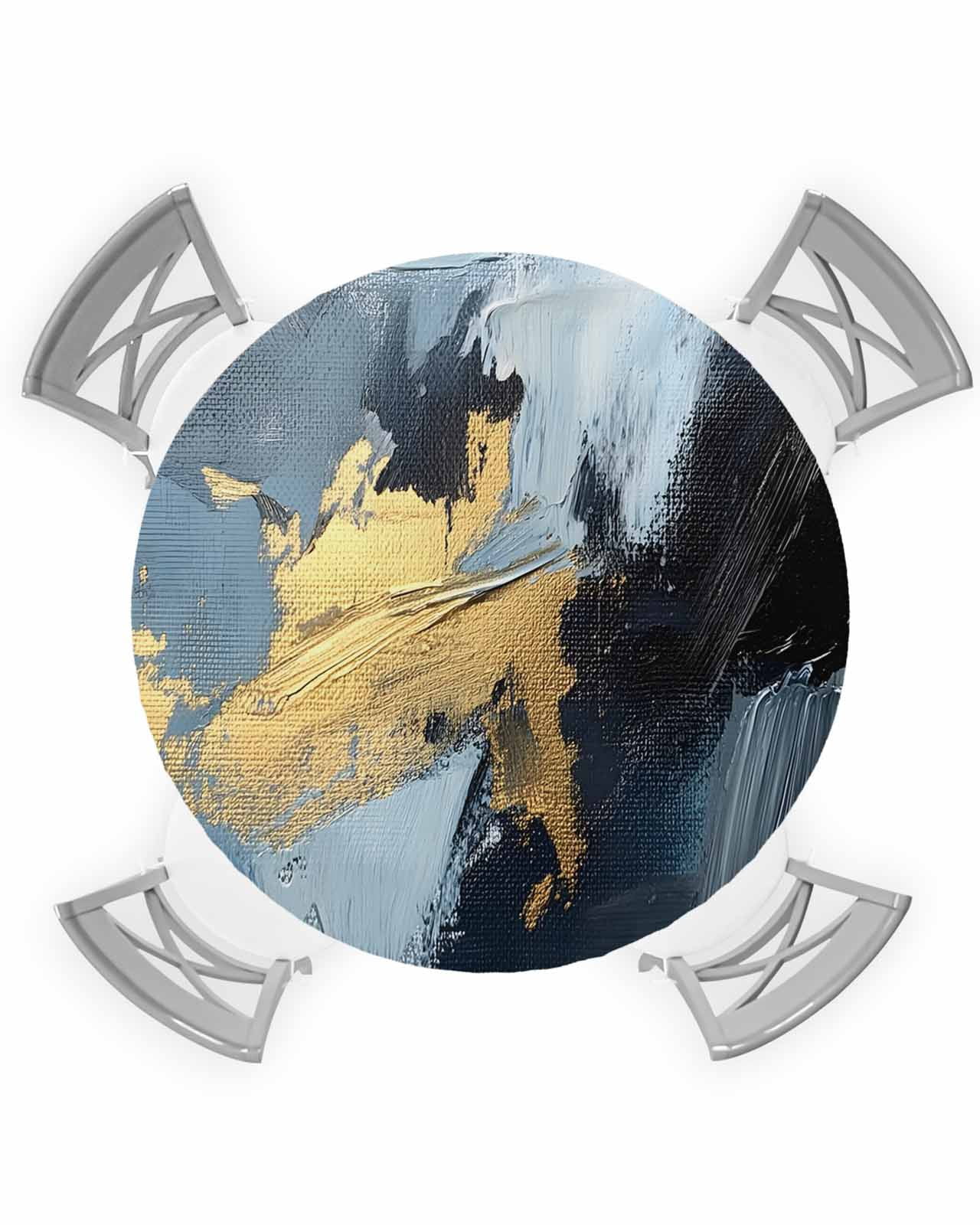 nqOlkjepod Blue Black Yellow Oil Painting Round Tablecloth, Fitted ...