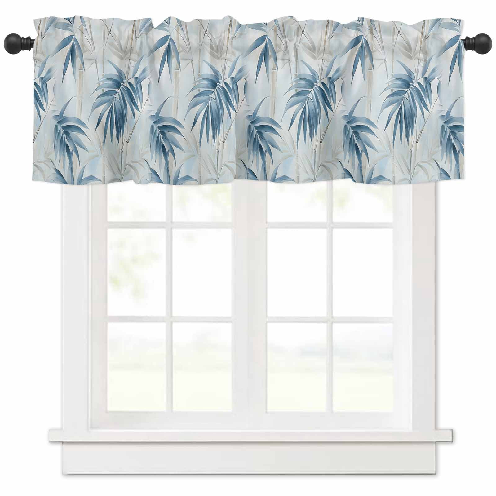 nqOlkjepod Blue Botanical Farmhouse Short Window Curtain Valances ...