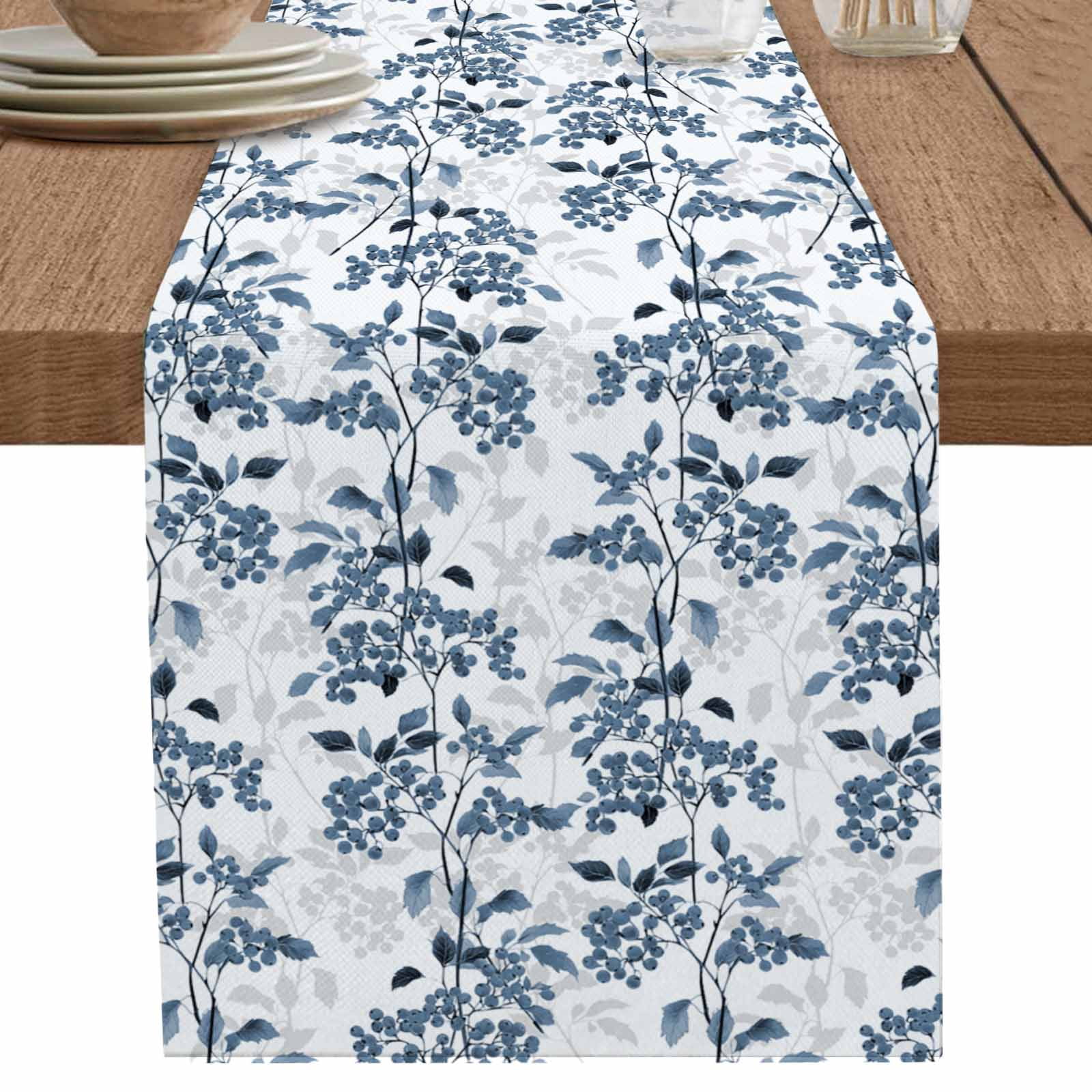 nqOlkjepod Blue Botanical Table Runner 72 Inches Long Farmhouse Dress ...