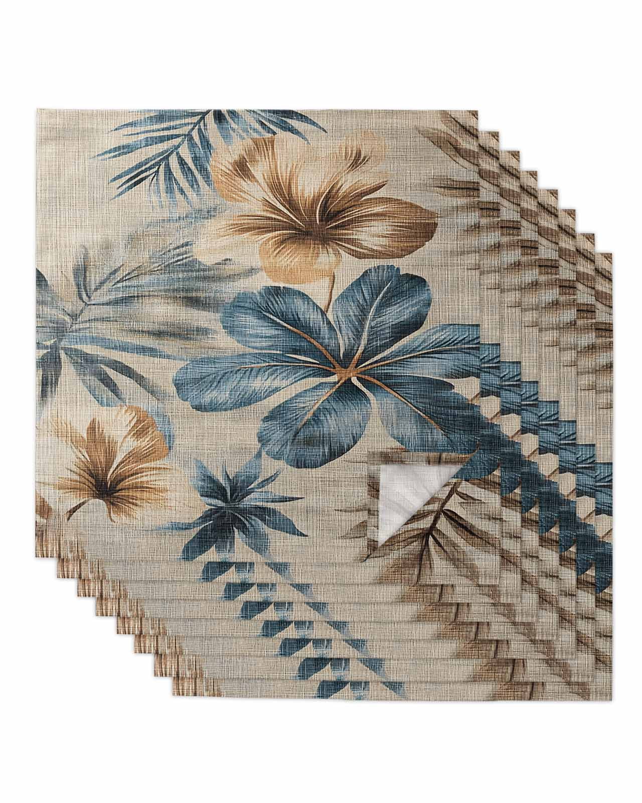 nqOlkjepod Blue Brown Botanical Cloth Napkins Set of 8 Reusable Dinner ...