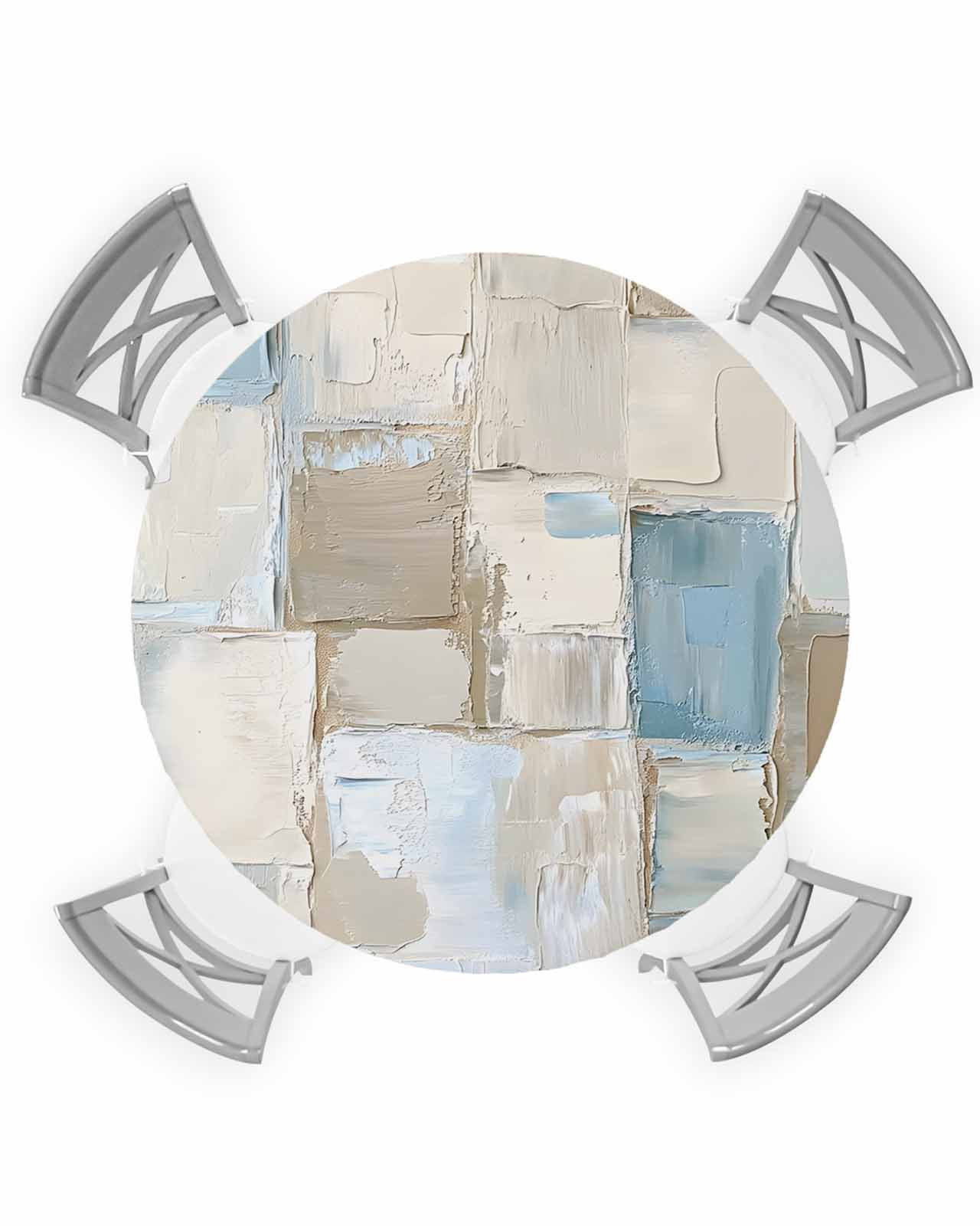 nqOlkjepod Blue Brown Color Blocks Round Tablecloth, Fitted Table Cover ...