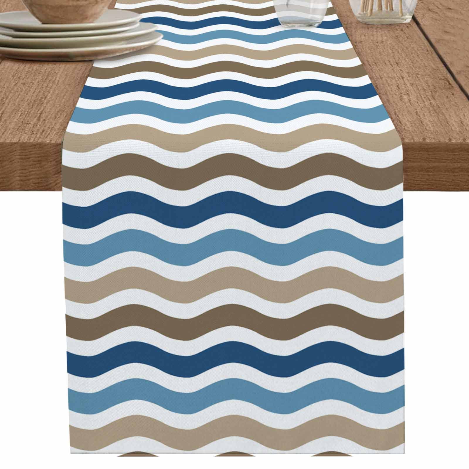 nqOlkjepod Blue Brown White Ombre Table Runner 72 Inches Long Farmhouse ...