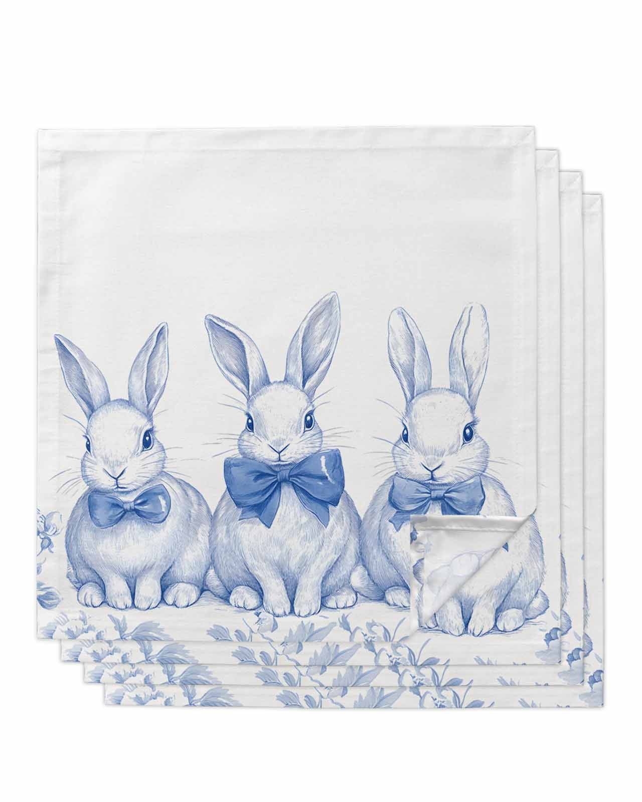nqOlkjepod Blue Bunny Easter Cloth Napkins Set of 4 Reusable Dinner ...